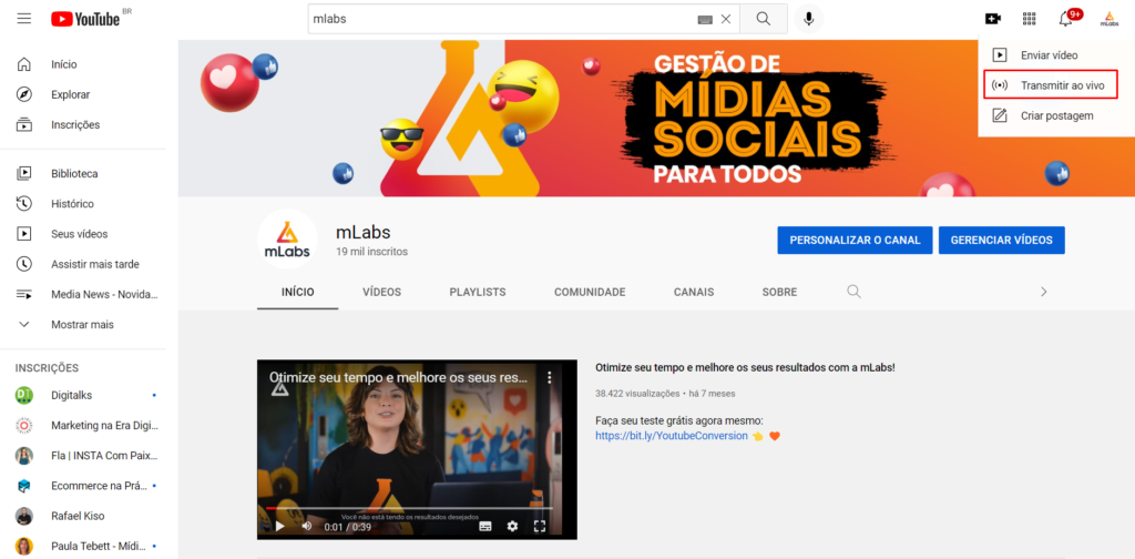 Aprenda como fazer uma live no YouTube passo a passo.